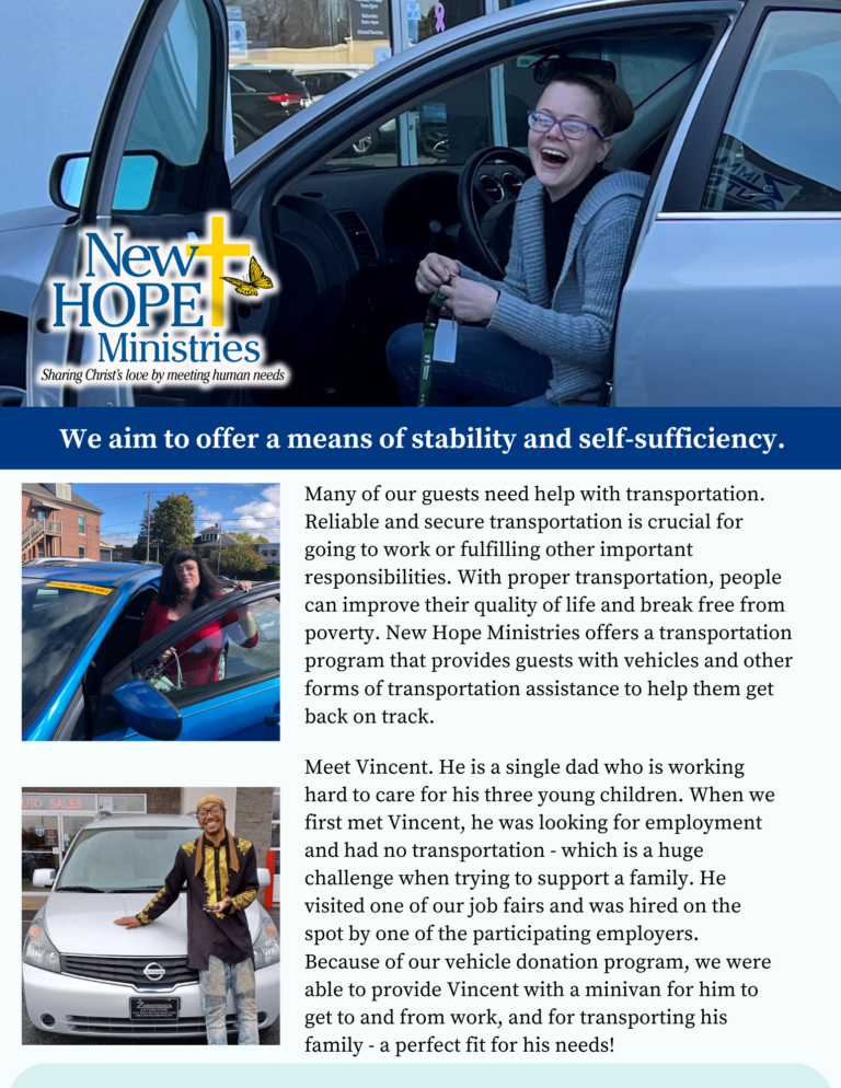 Transportation Assistance - New Hope Ministries - Sharing Christ's Love ...
